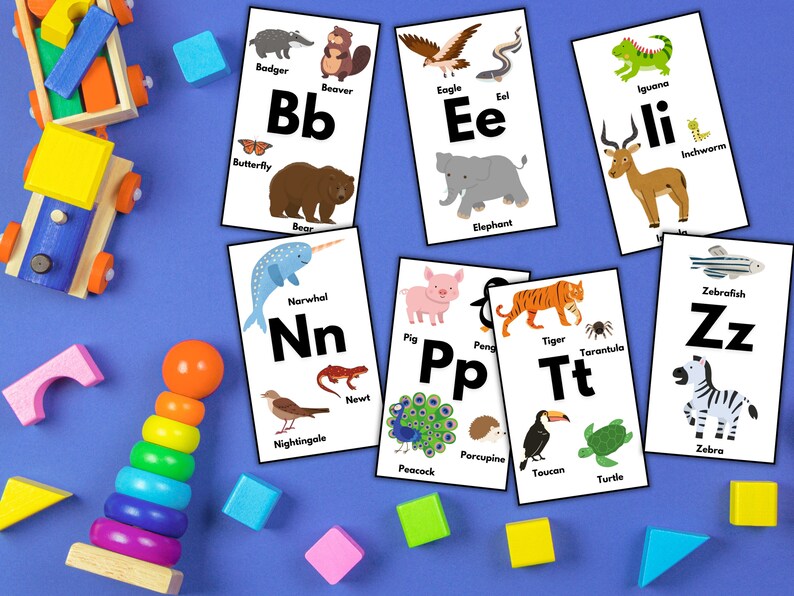 ABC Flash Cards for Kids Educational Printable Animal Word Cards A-Z ...