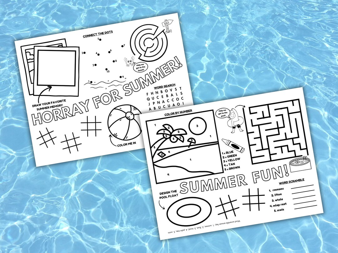 Summer Activity Placemat for Kids, Kid Activity Table Games, Summer ...