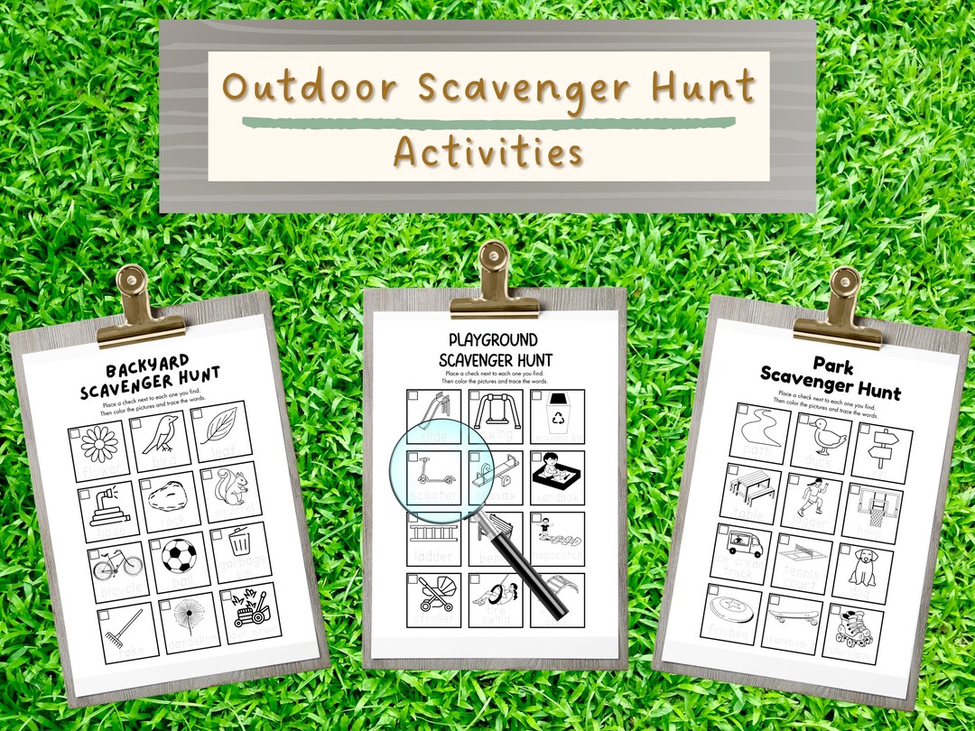 Outdoor Scavenger Hunt Bundle, 3 Printable Checklists, Trace and Color ...