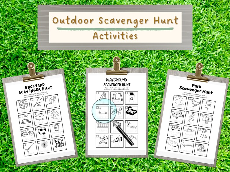 Outdoor Scavenger Hunt Bundle, 3 Printable Checklists, Trace and Color ...