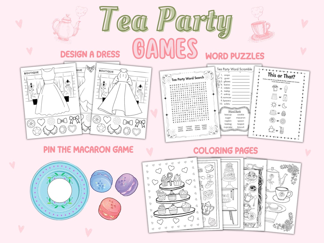 Tea Party Printable Activity Pack: 11 Games for Kids' Birthday Parties ...