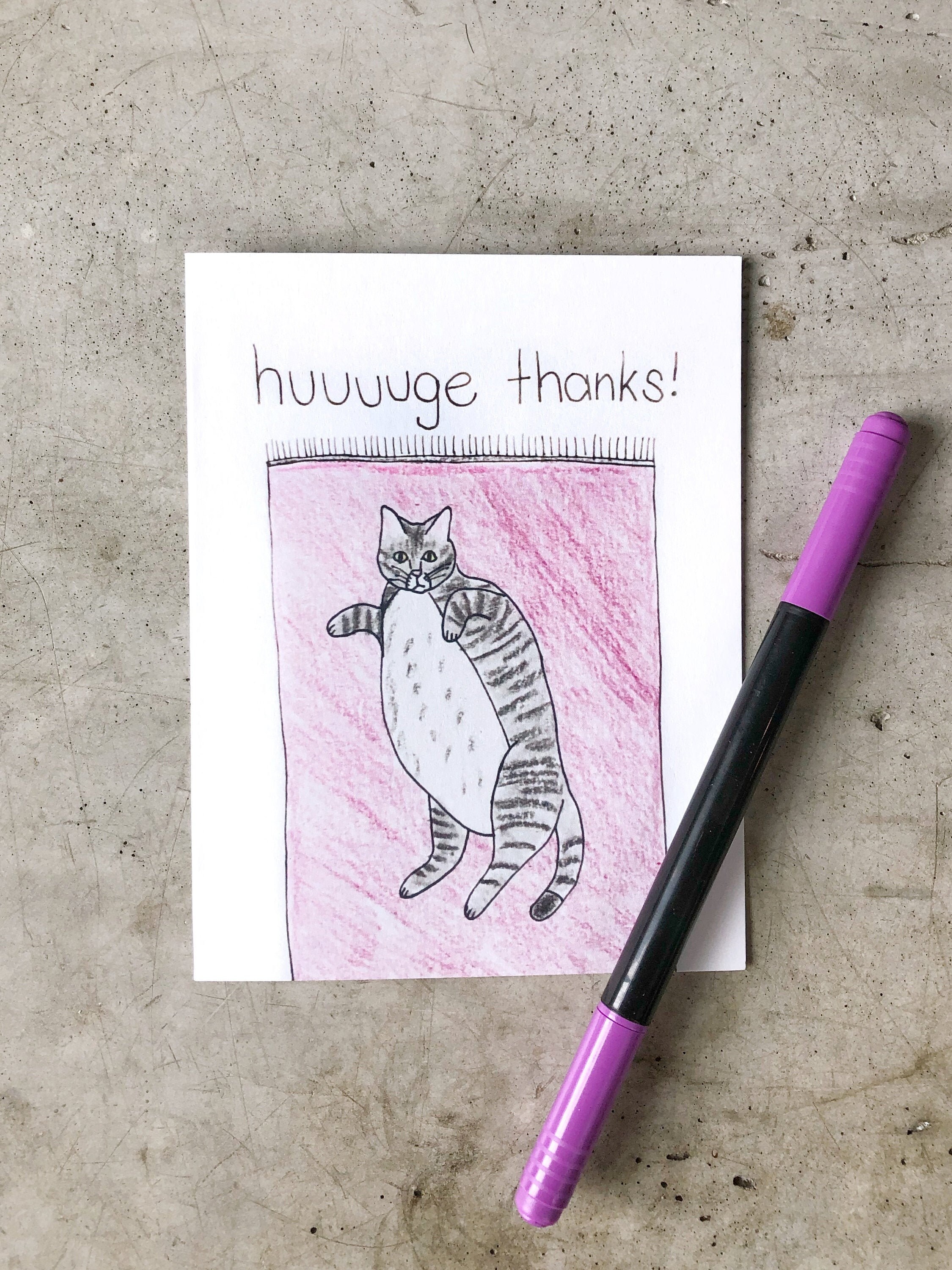 Cat Thank You Card, Cute Thank You Card, Funny Thank You Card, Blank ...