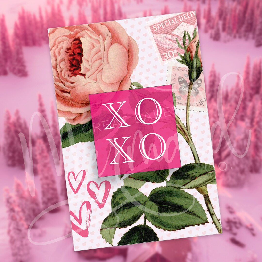 Valentine's Day XOXO Botanical Rose Vintage Collage Style Printable Art ...