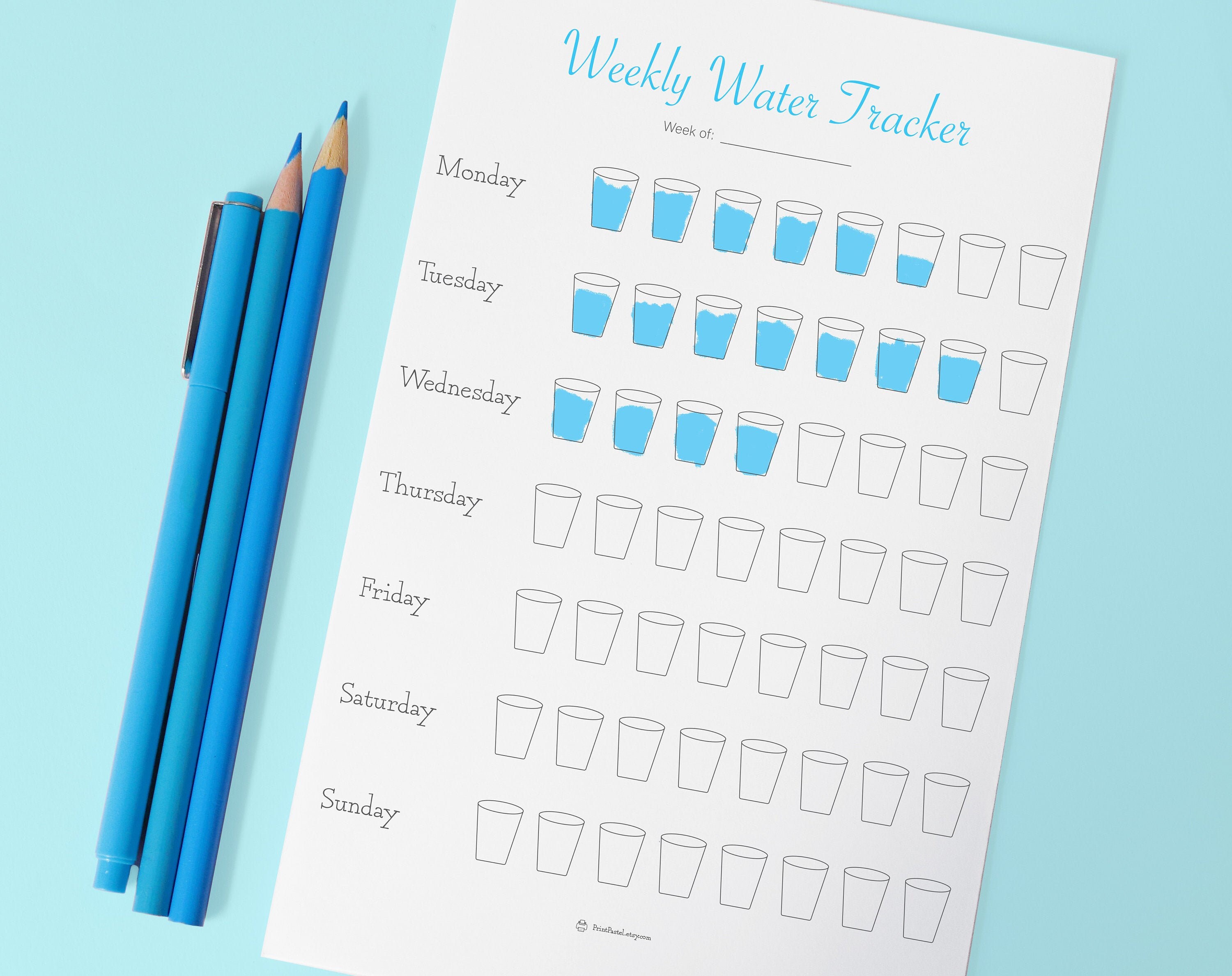 PRINTABLE Water Intake Tracker // Water Cup Tracker Sheets for Planners ...