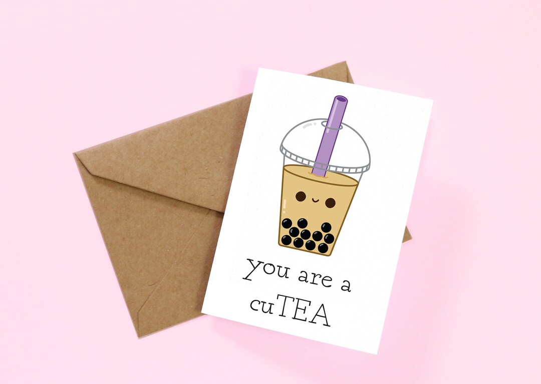PRINTABLE Boba Bubble Tea Card you Are a Cutea - Etsy