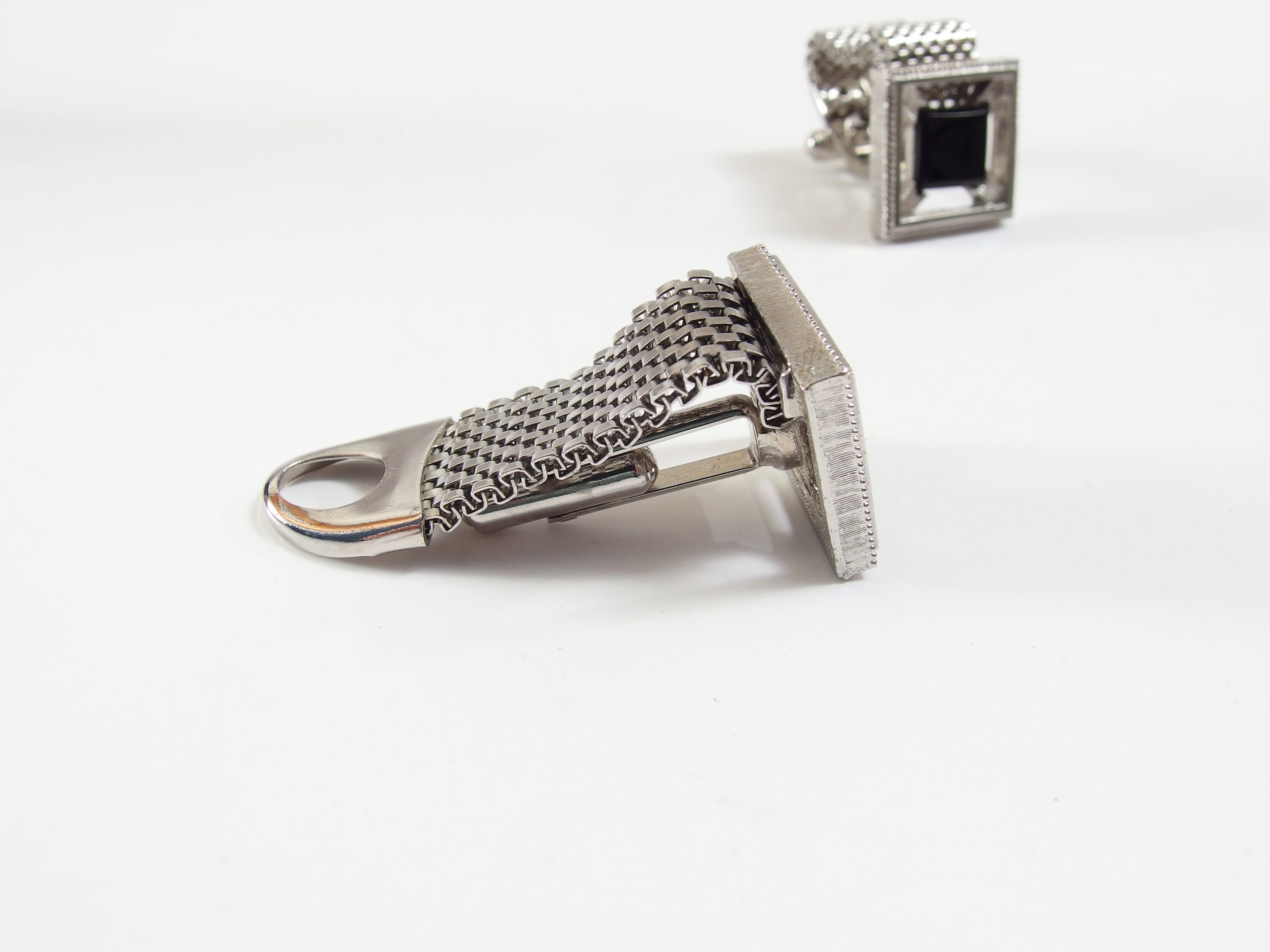 Vintage 1970's Tie Tack Bar and Cufflinks Set Original Case Chain Mesh ...