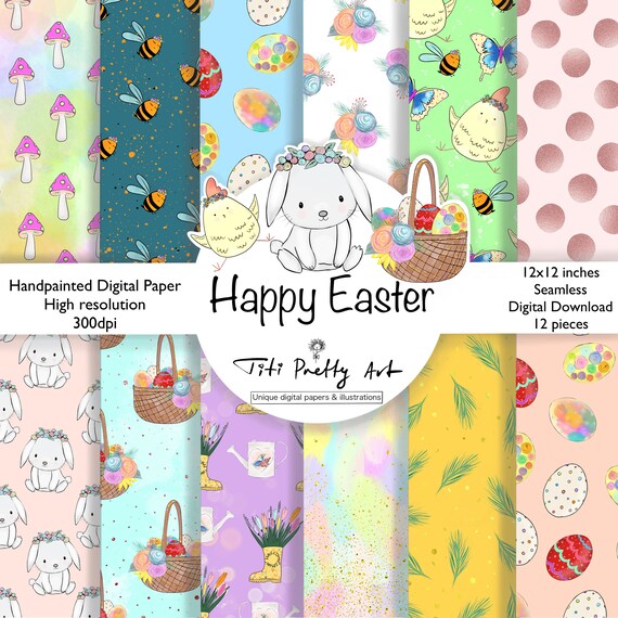 Easter Digital Paper Spring Digital Paper Bunny Digital | Etsy
