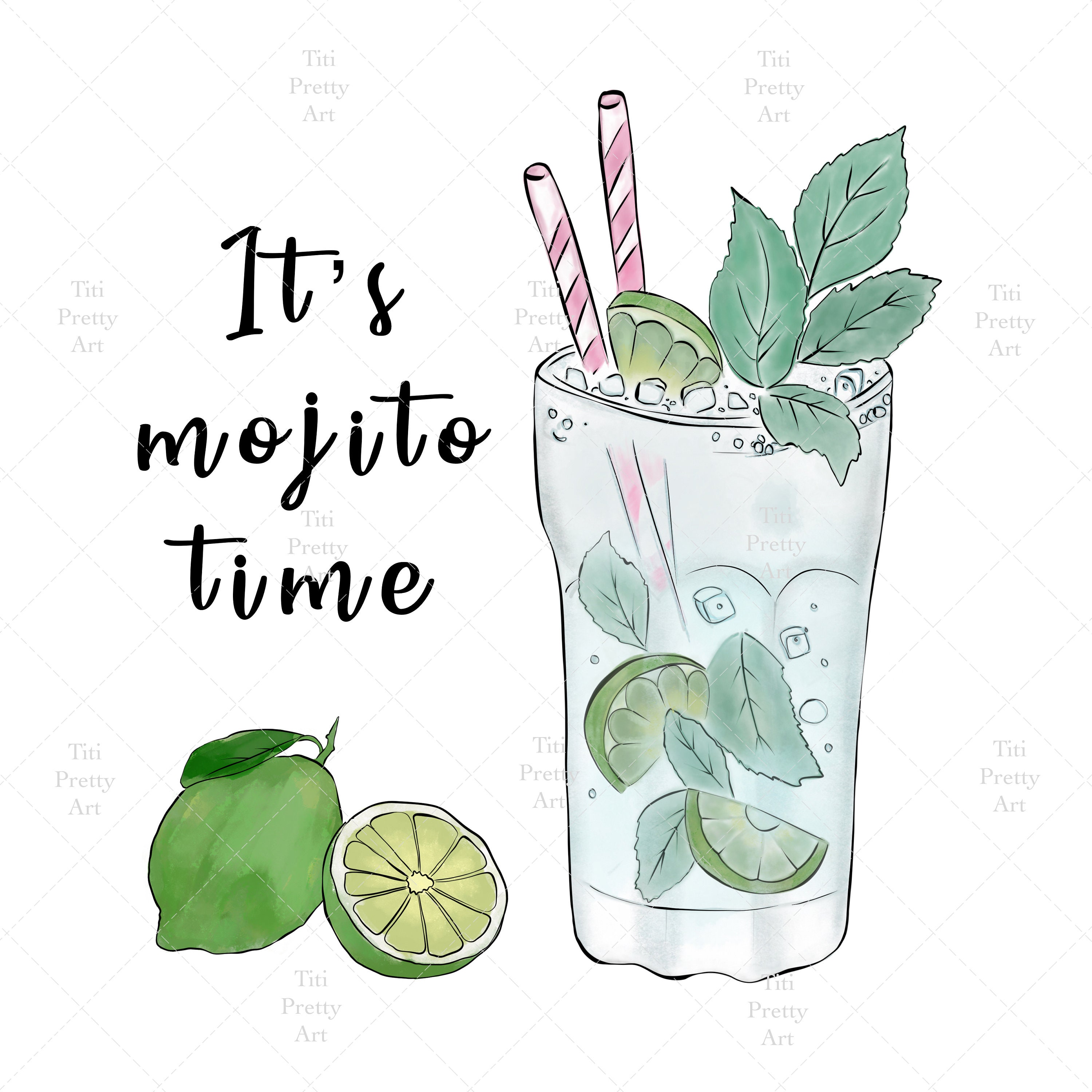 Mojito Cocktail Sublimation PNG Design Hand Drawn Digital - Etsy