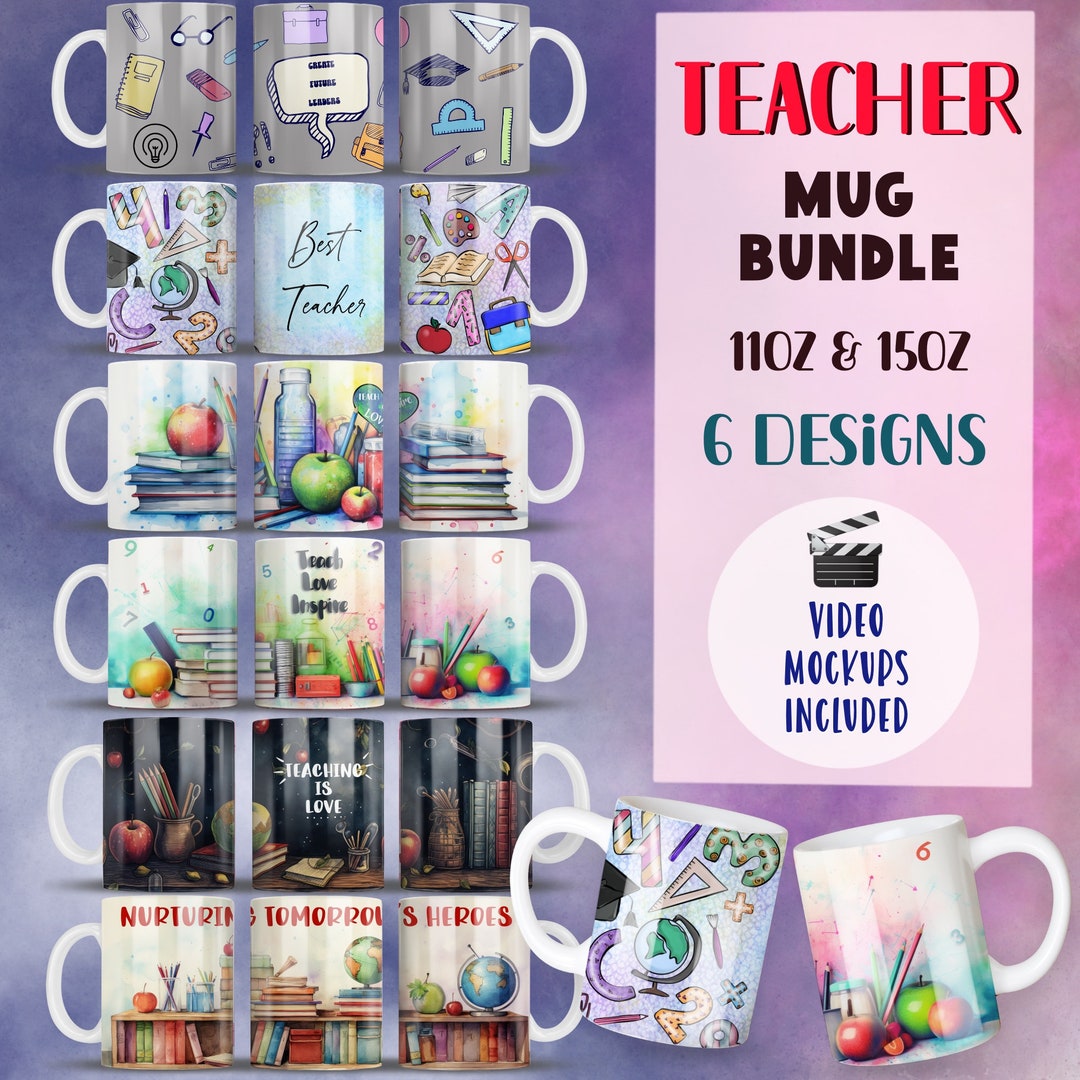 Teacher 11oz 15oz Mug Wrap Bundle Sublimation Designs, Teacher ...