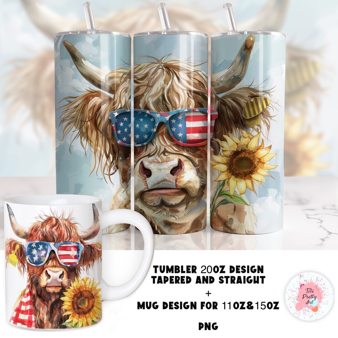Patriotic Cow Skinny Tumbler 20 Oz Sublimation Design, Patriotic Cow ...