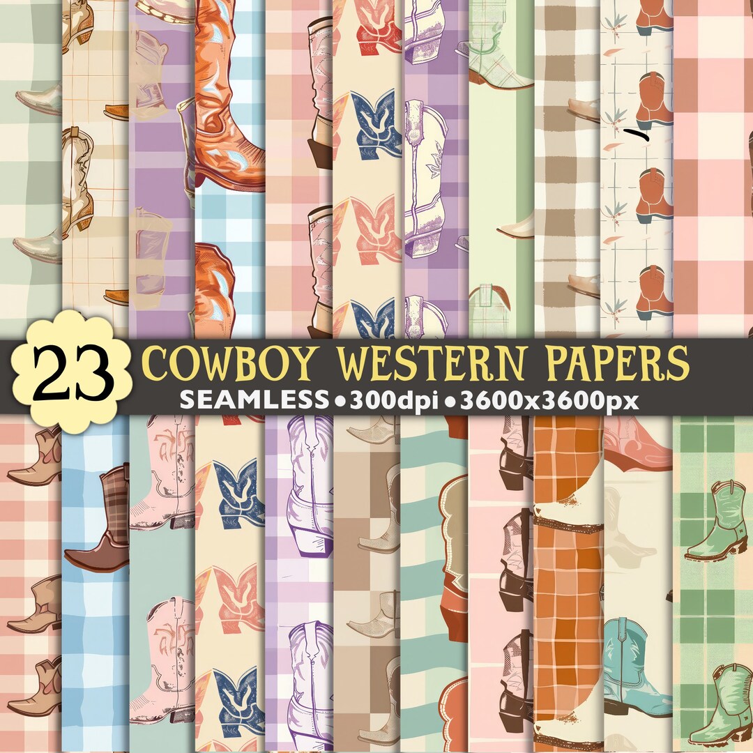 Cowboy Boots Seamless Patterns, Western Png, Retro Checked Patterns ...