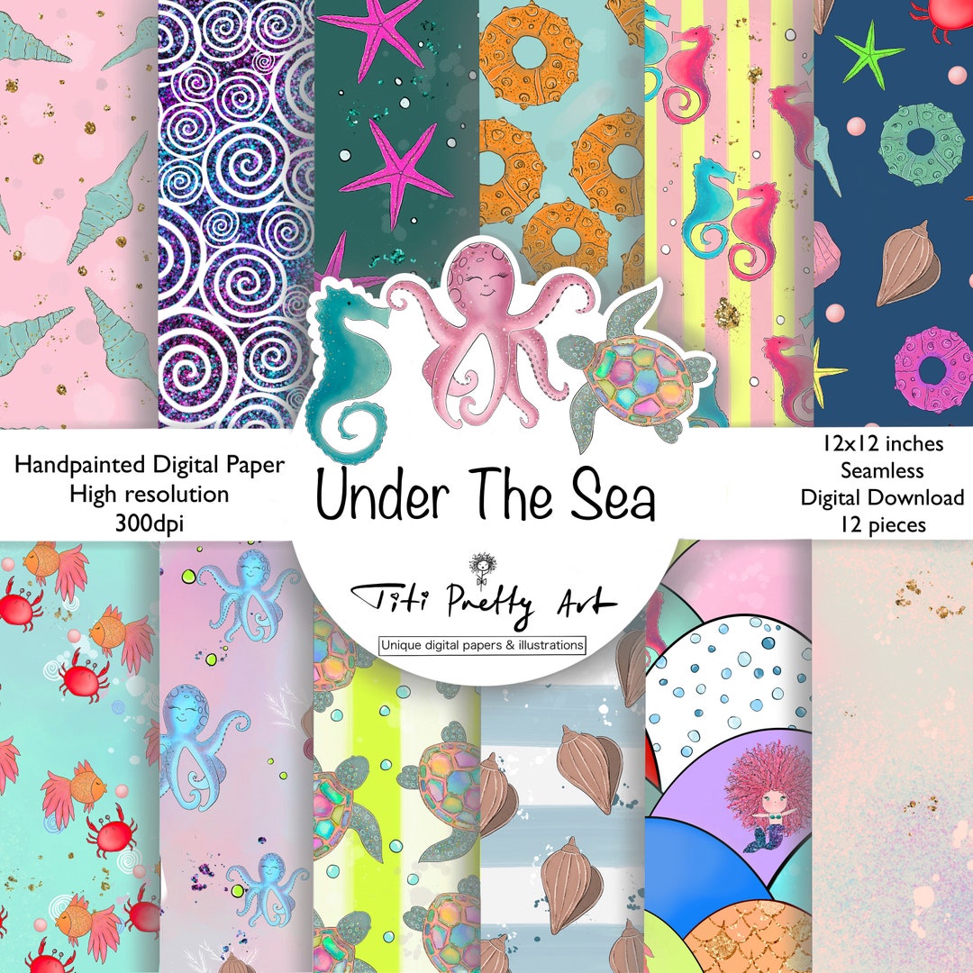 Under the Sea Digital Paper Octopus Wall Art Seahorse Paper - Etsy