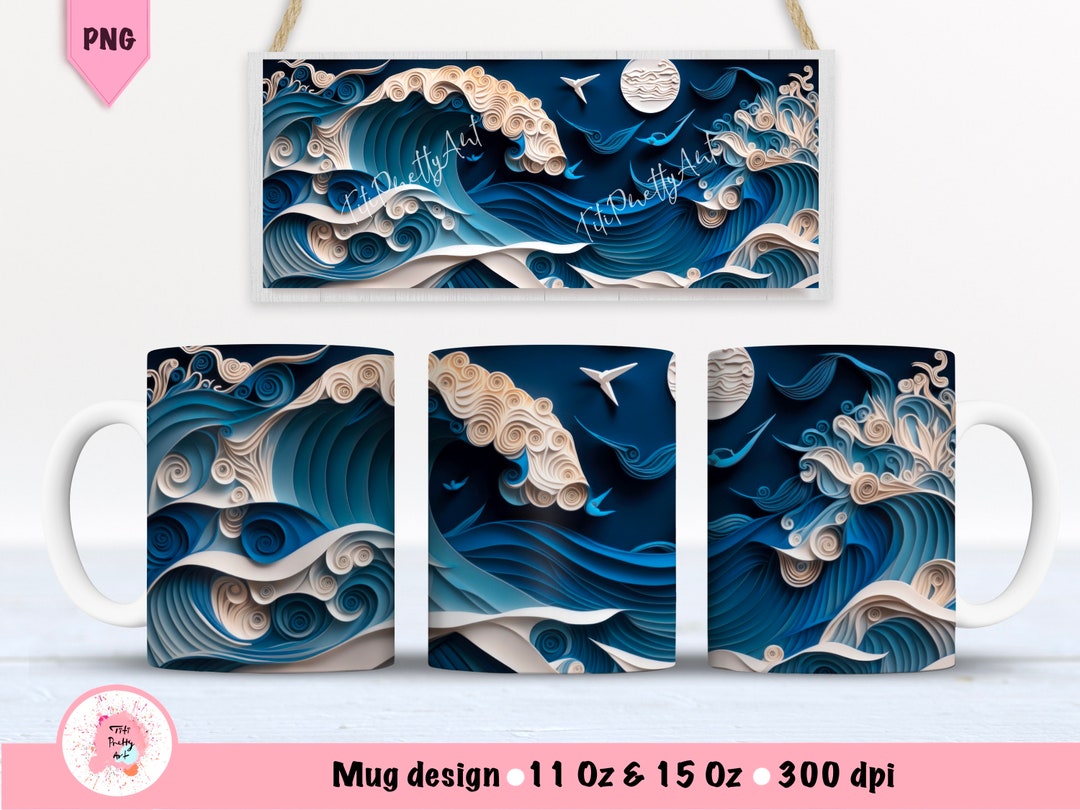Sea Waves 3d Mug Wrap Sublimation Design, 15 Oz Mug Template ...