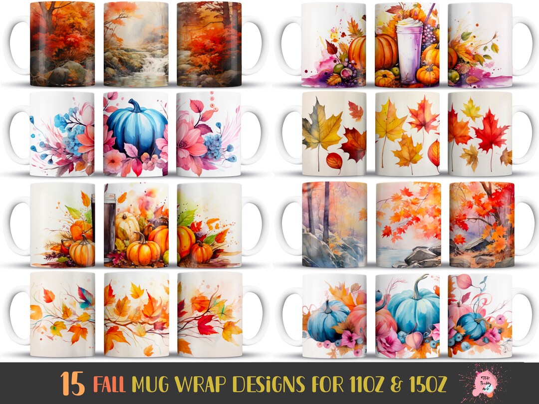 Fall Mug Wrap Sublimation Design Bundle, 15 Oz Mug Template ...