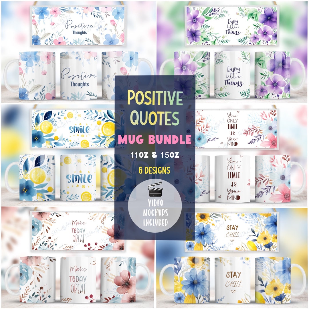 Positive Affirmations Mug Wrap Bundle Sublimation Design, 15 Oz Mug ...