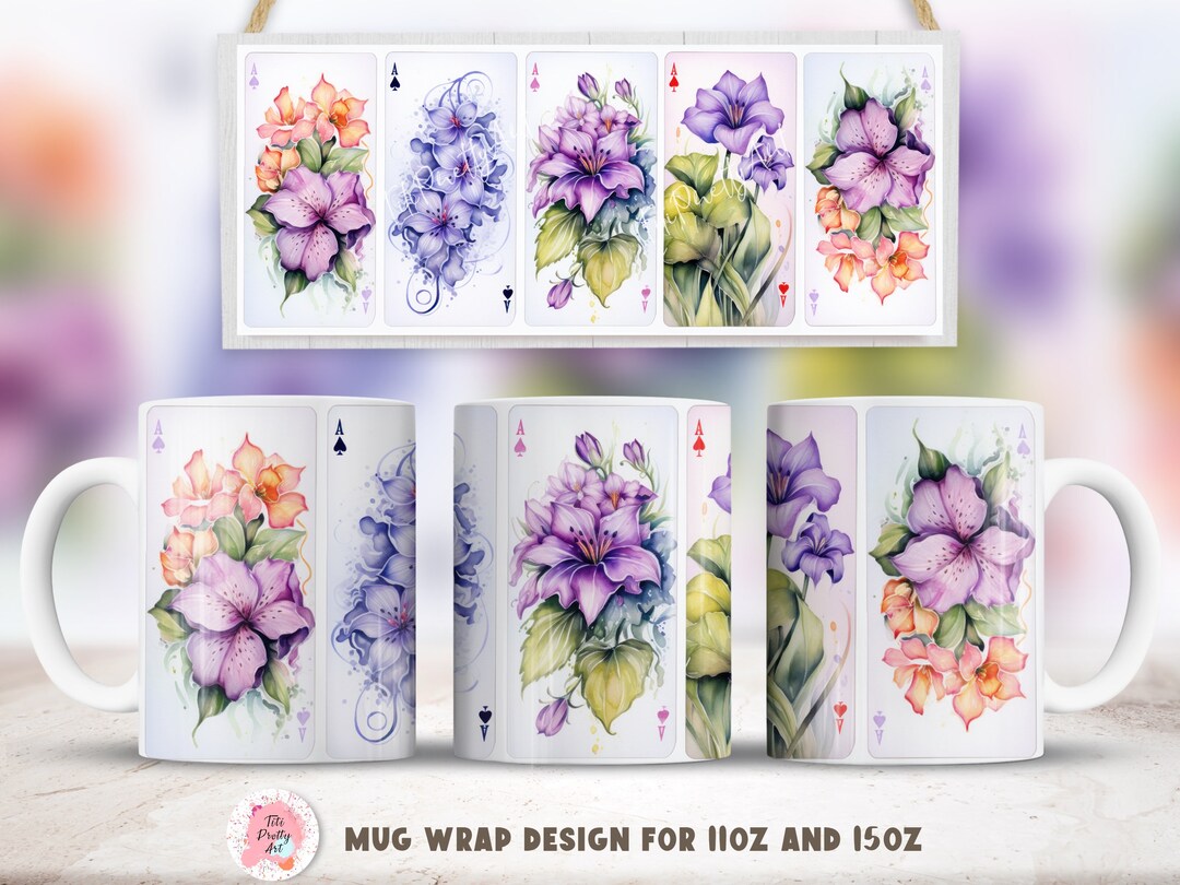 Playing Cards Mug Wrap Sublimation Design, 15 Oz Mug Template ...
