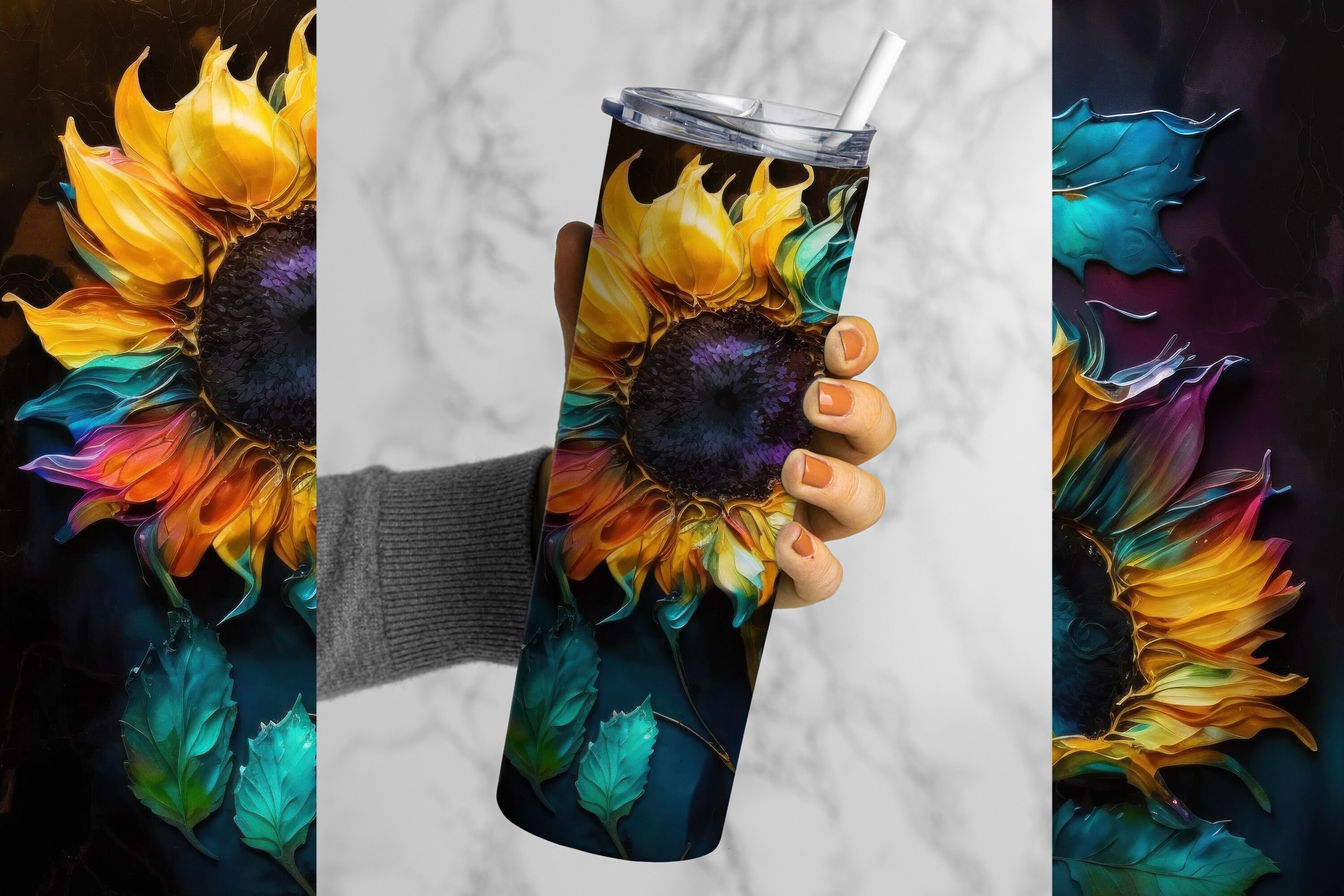 Alcohol Ink Sunflower Skinny Tumbler 20 Oz Sublimation Design - Etsy