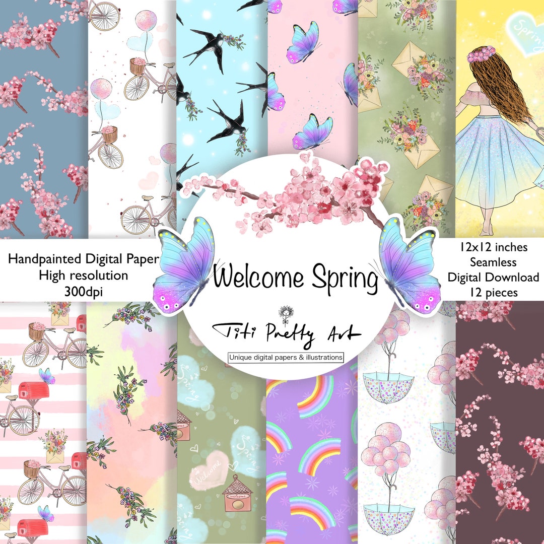 Spring Digital Paper, Spring Backgrounds, Rainbow Clipart, Spring ...