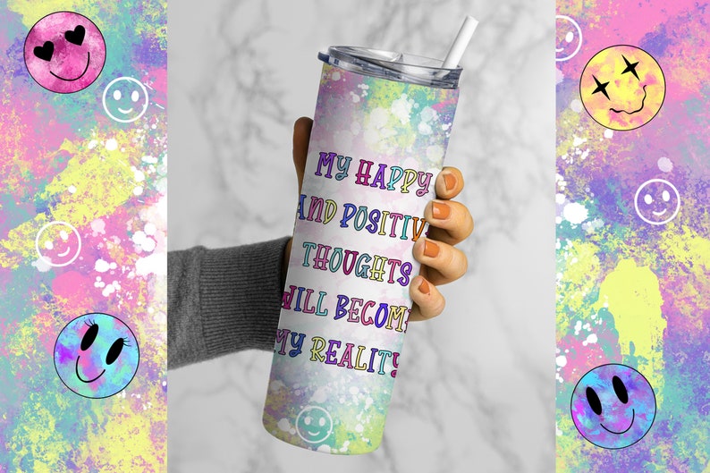 Affirmation Tumbler Smiley Face Png Skinny Tumbler Self - Etsy