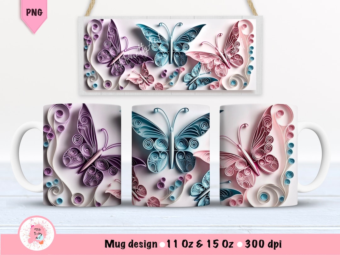 3D Butterflies Mug Wrap Sublimation Design 15 Oz Mug - Etsy