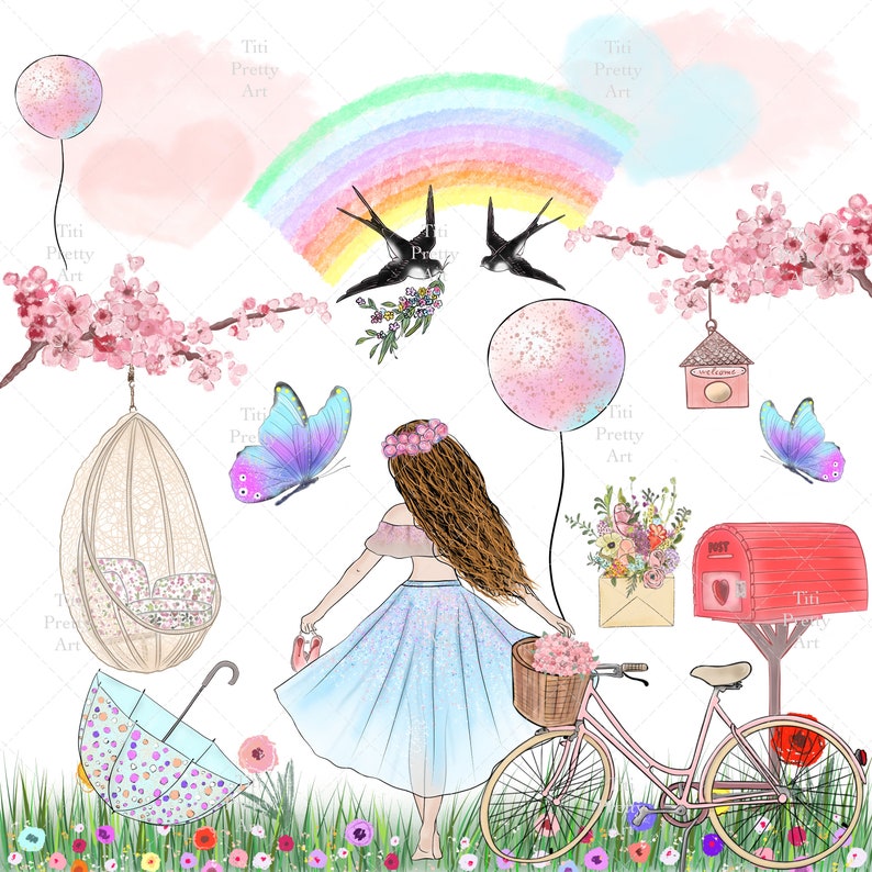Spring Clipart Boho Clipart Bicycle Clipart Umbrella - Etsy