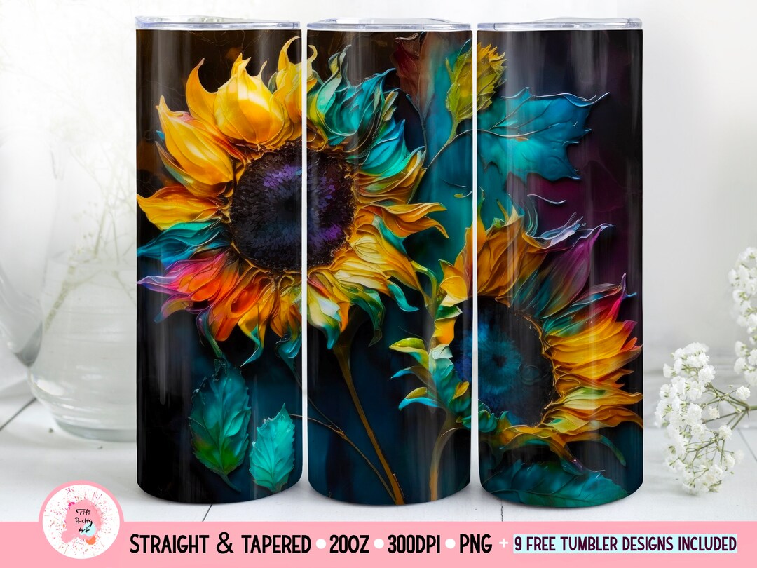 Alcohol Ink Sunflower Skinny Tumbler 20 Oz Sublimation Design, Instant ...
