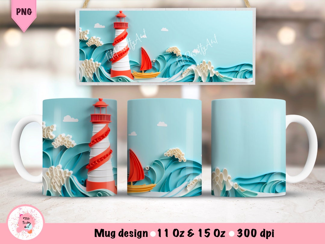 Lighthouse 3d Mug Wrap Sublimation Design, 15 Oz Mug Template ...