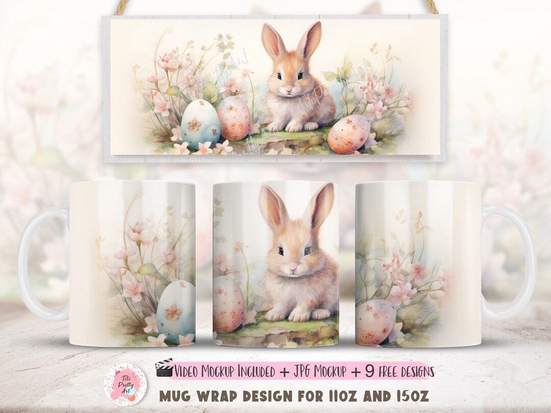 Easter Bunny Mug Wrap, Easter Egg Mug Design, Sublimation Designs ...