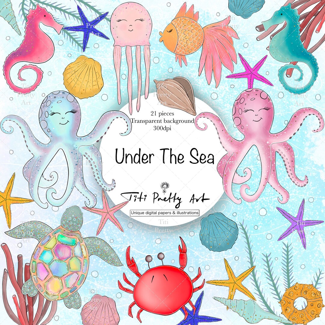 Under the Sea Clipart, Summer Clipart, Octopus, Beach Animals, Sea ...