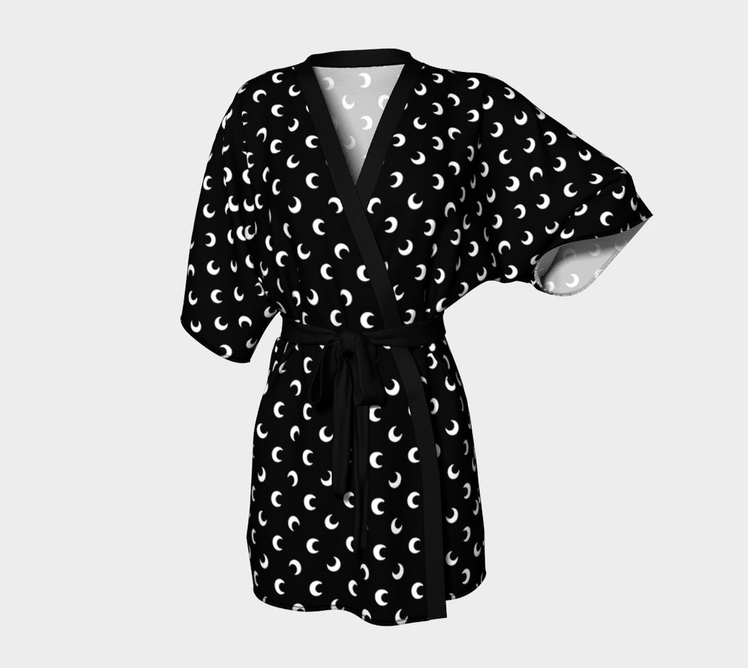 Womens Kimono Robe White Crescent Moons on Black Made in - Etsy