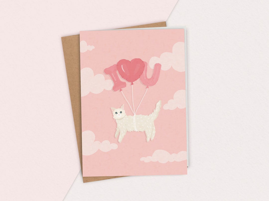 I Heart You Card | A7 Greeting Card, Valentines Card, Cute Cat Card ...