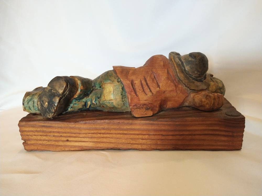 Vintage Carved Wooden Hobo Sleeping on an Old 2x4 | Etsy