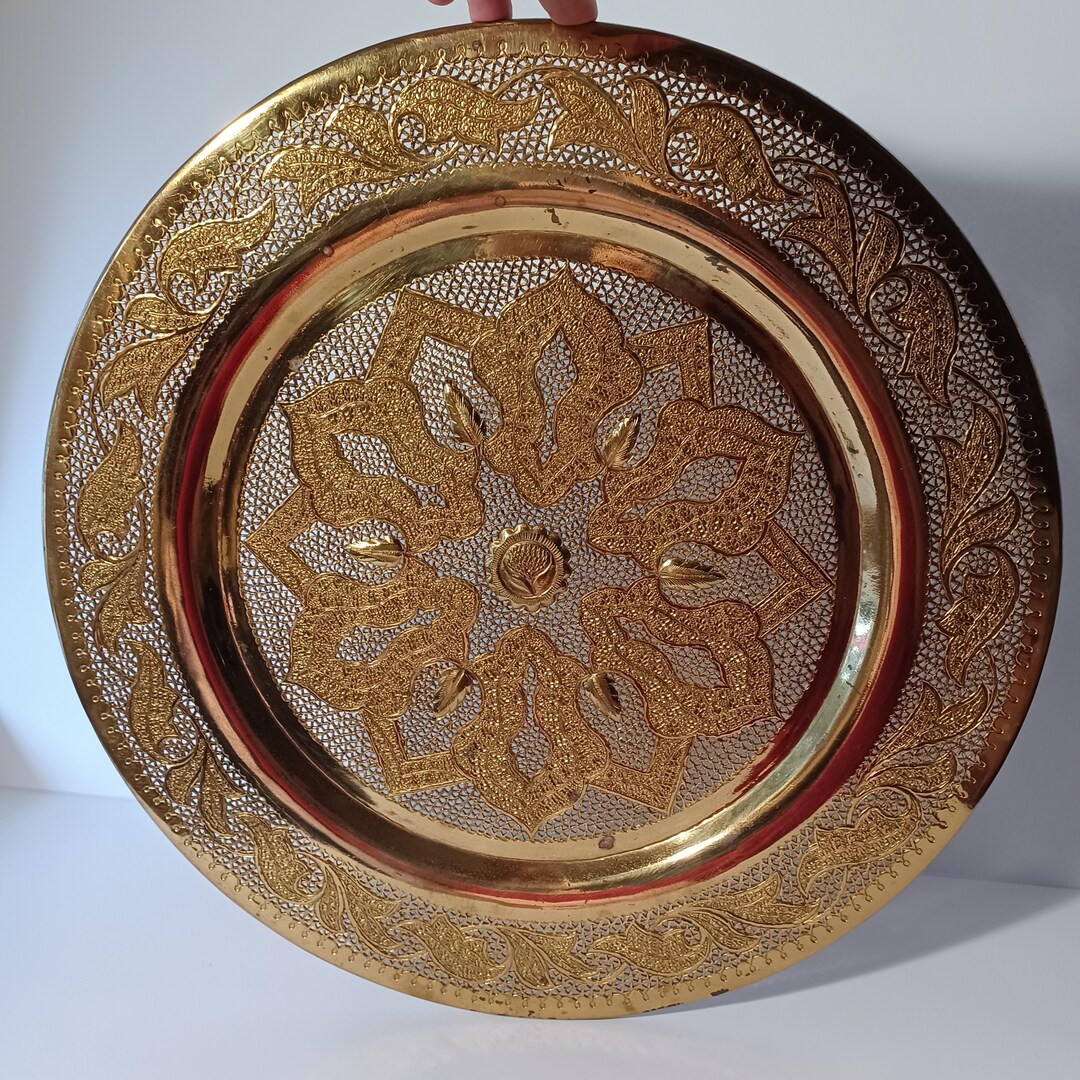16" Round Middle Eastern Pierced Brass Tray - Etsy