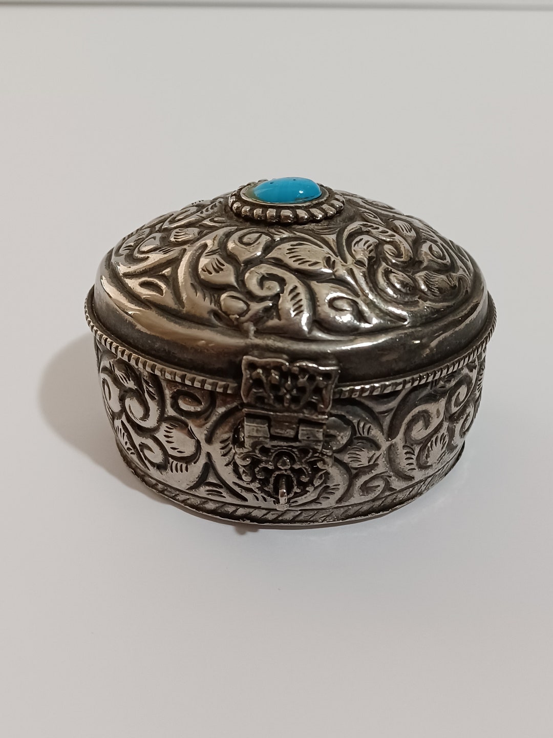 Repousse Silver Oval Box - Etsy