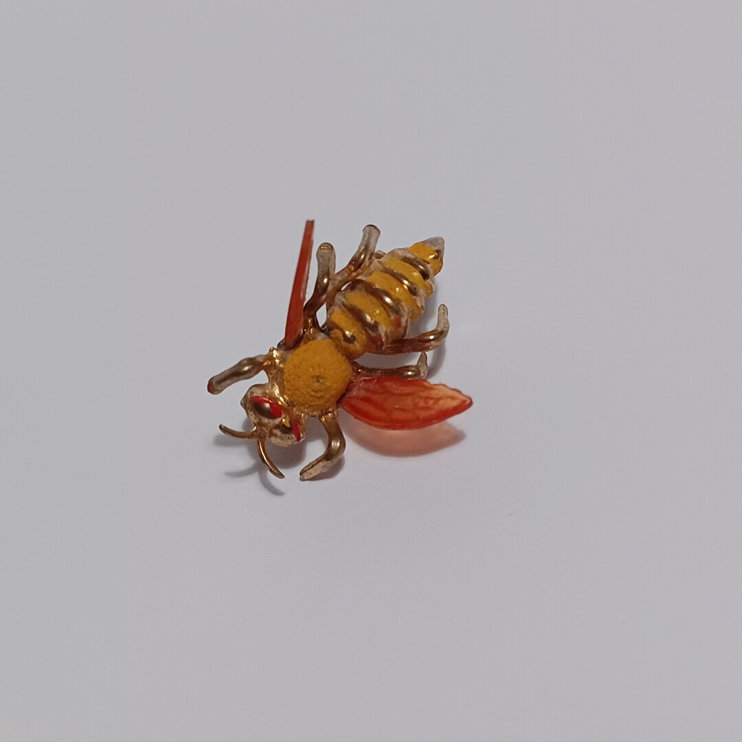 Made in Korea Pressed Metal Hornet Pin Brooch With Red Plastic Wings - Etsy