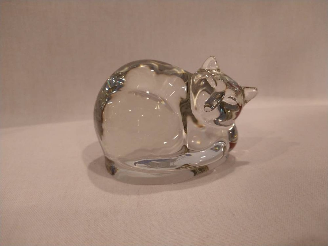 Vintage cat figurine clear glass made by Leonardo | Etsy