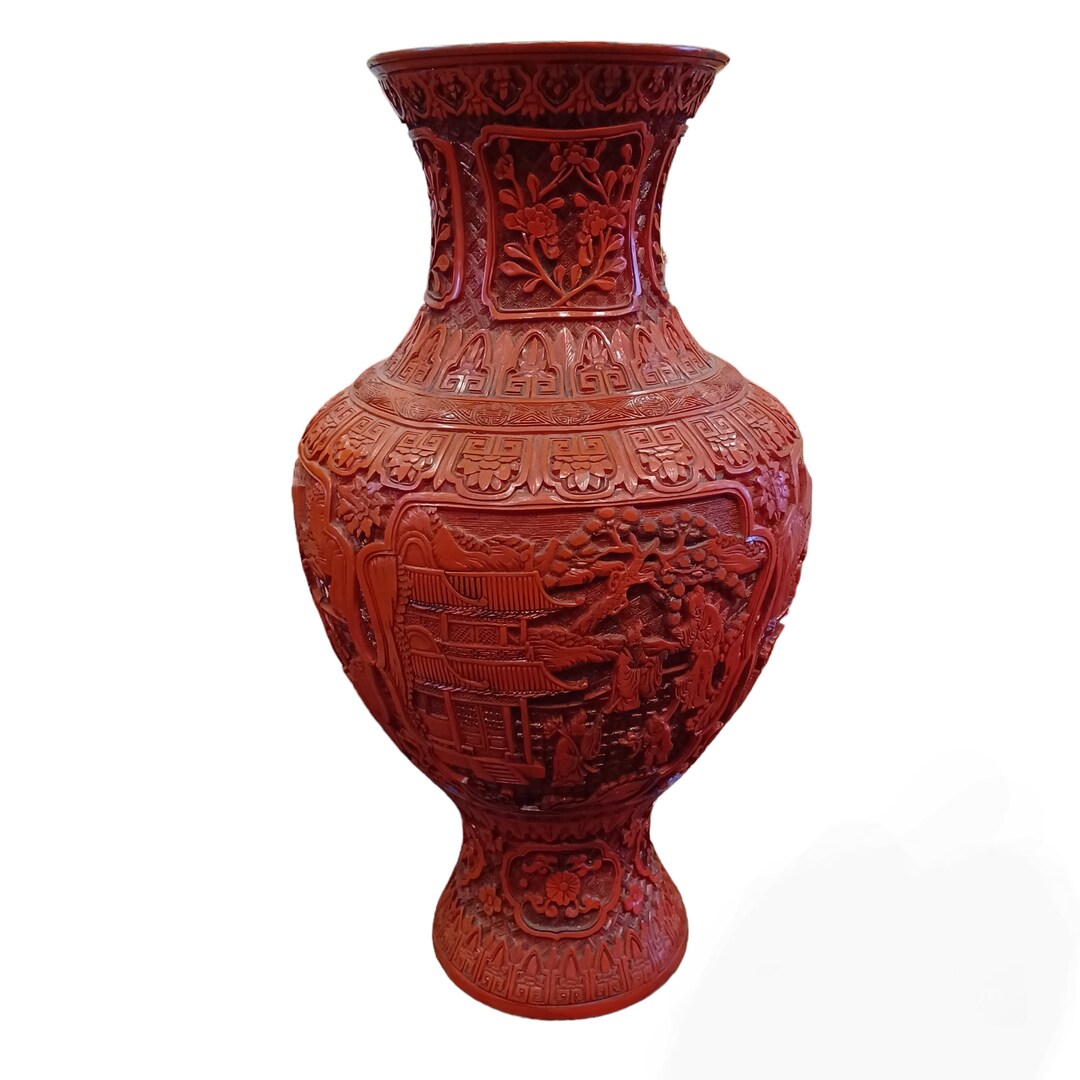 Chinese Red Cinnabar Style (resin) Large Vase 18 X 10 X 10 - Etsy