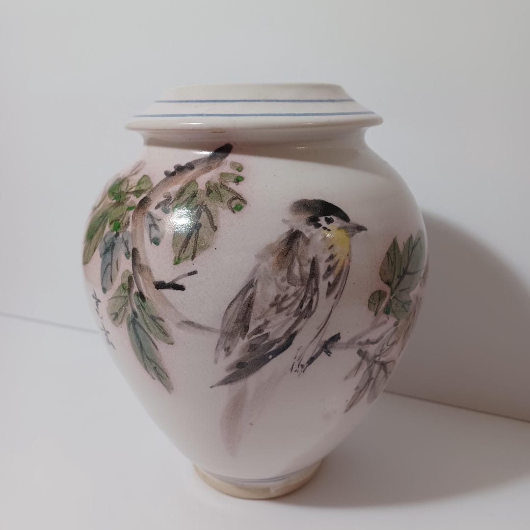 White Glazed Pottery Asian Bird Vase Jar - Etsy