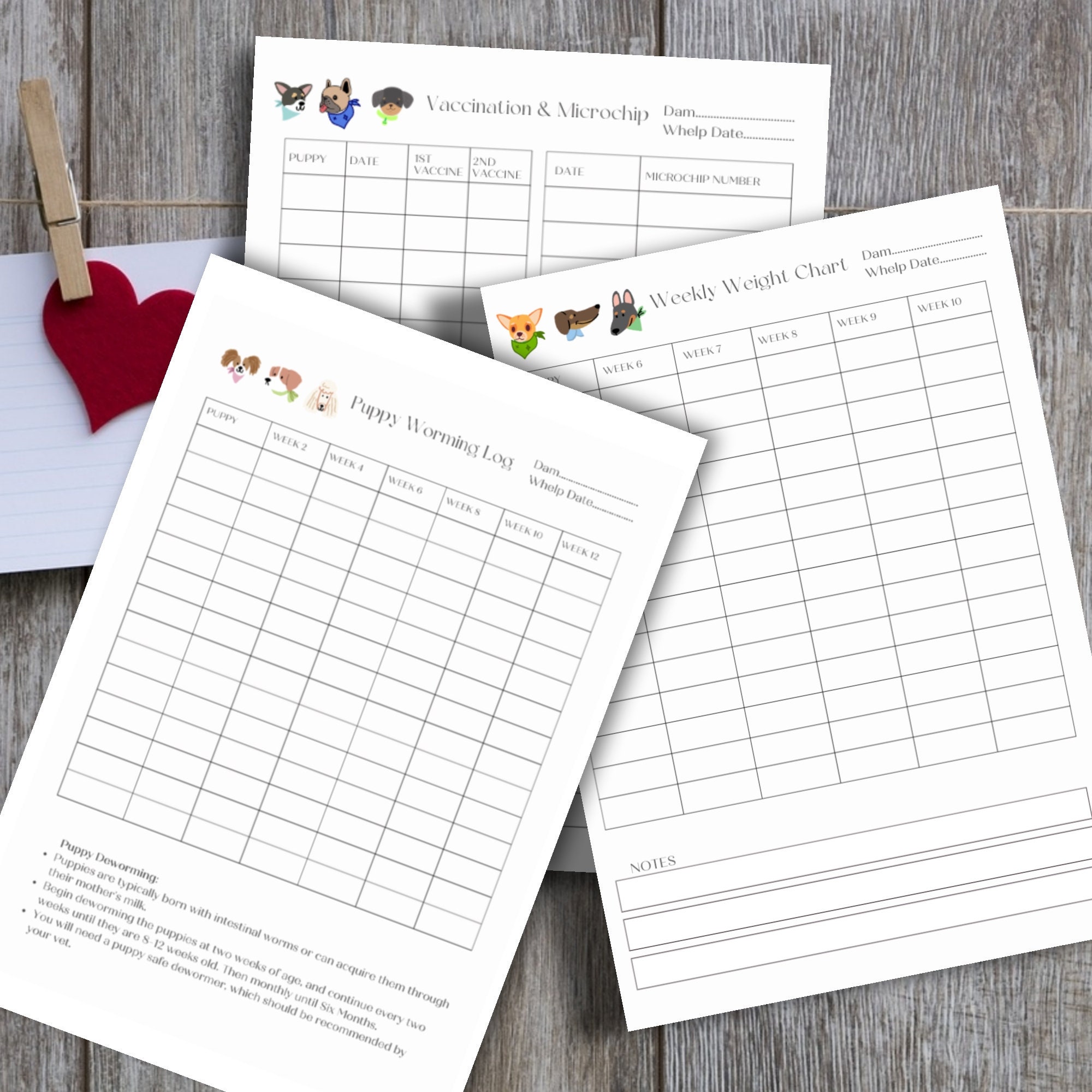 Puppy Litter Whelping Charts for Breeders Puppy Contract Progesterone ...