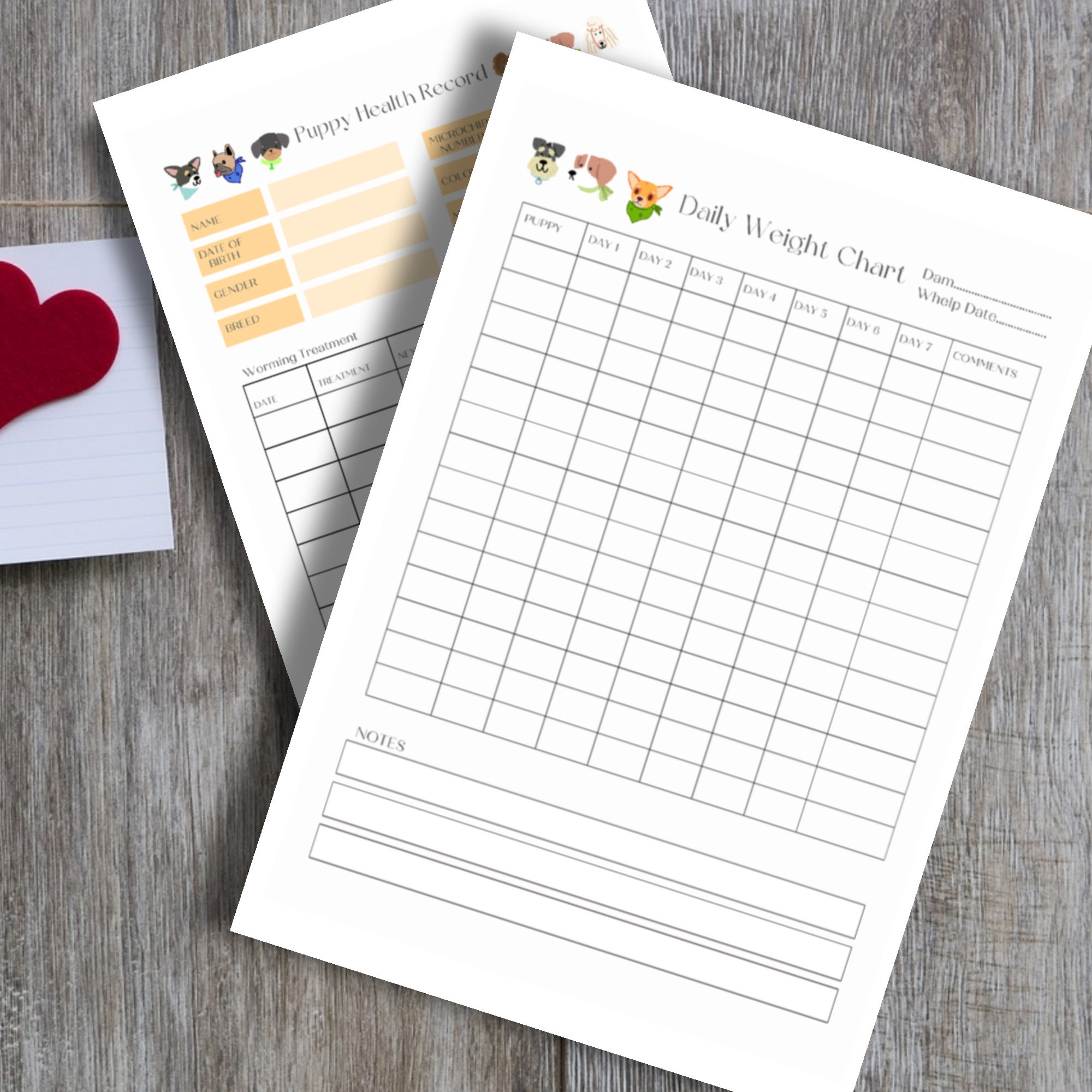 Puppy Litter Whelping Charts for Breeders Puppy Contract Progesterone ...