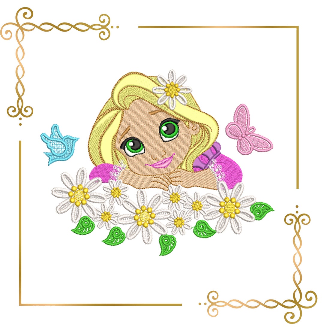 Princess Rapunzel Daisy Butterfly Bird 2 Sizes Embroidery Design ...