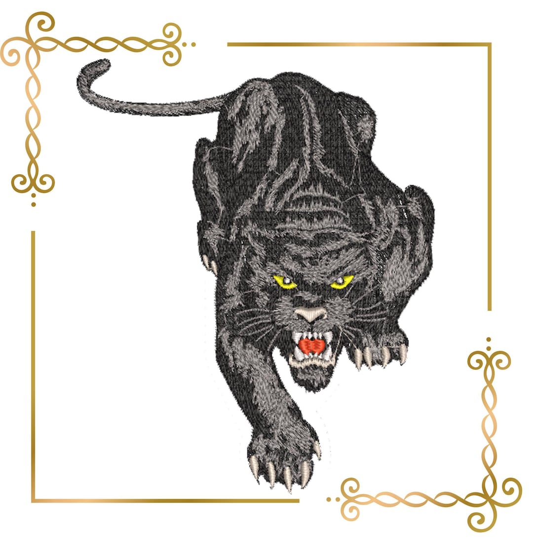 Fierce Black Panther Embroidery Design – Wild Animal Machine Embroidery ...