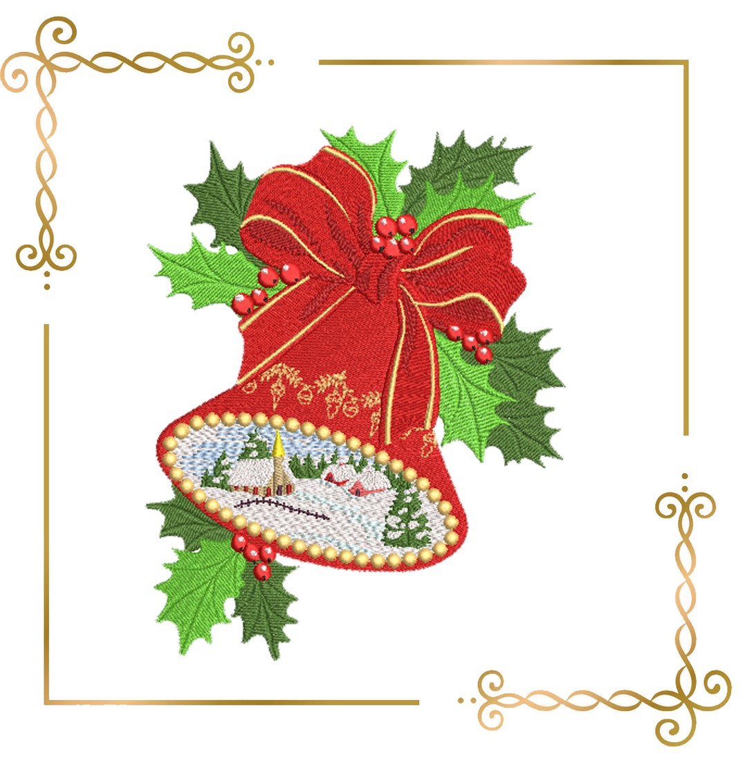 Winter, Christmas, Bell, Mistletoe, Direct Download Embroidery Design ...