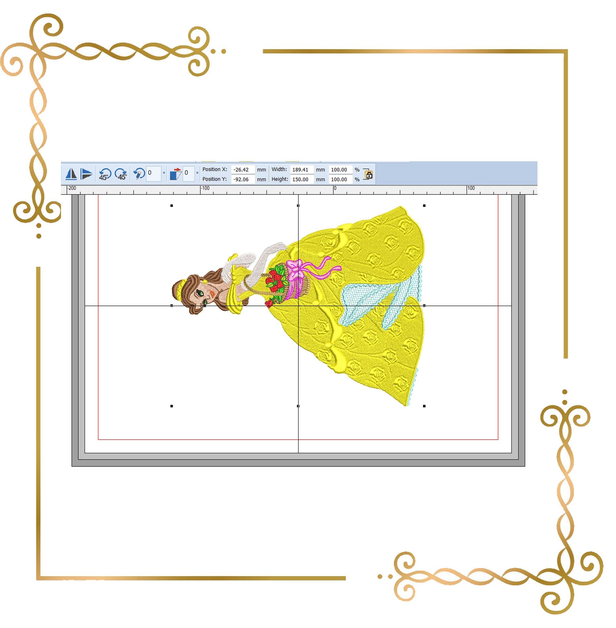 Princess Belle Basket Flowers Embroidery Design to the Direct - Etsy