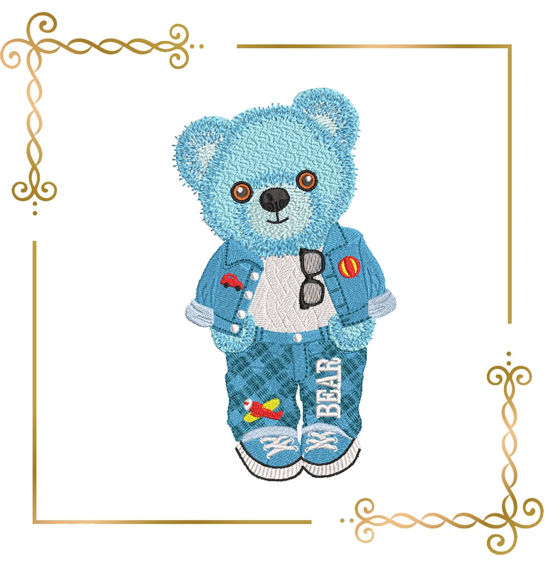 Blue Teddy Bear Embroidery Design: Cartoon Character (digital Download ...