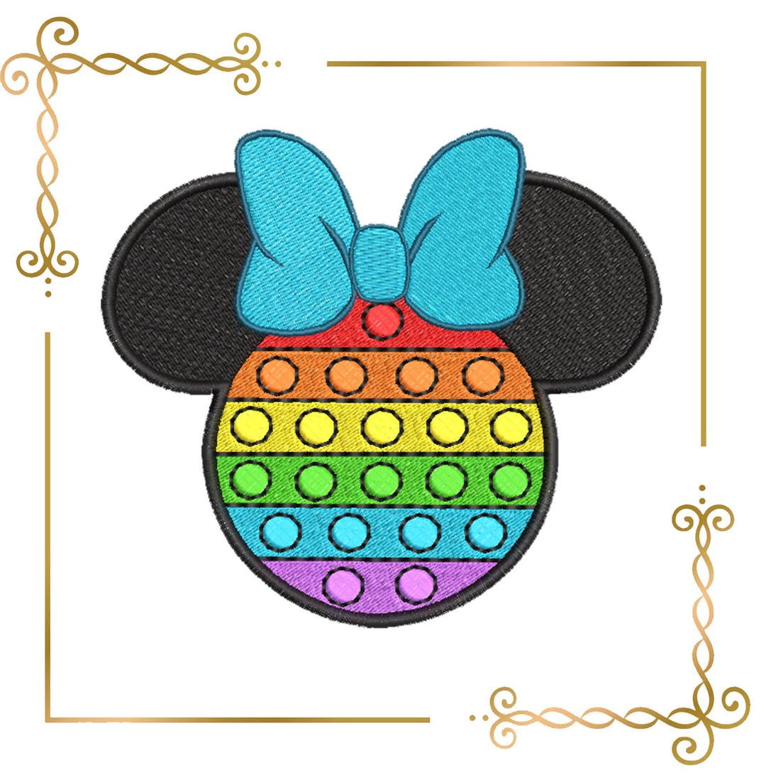 Mouse Head Rainbow Pop It Minnie Bow Cartoon Embroidery Design 2 Sizes ...