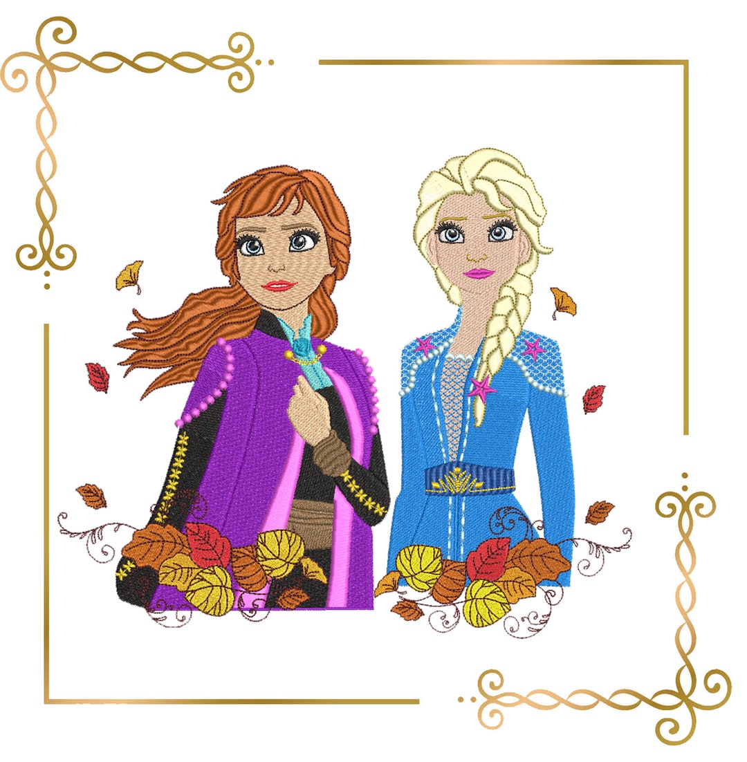 Princesses, Anna, Elsa, Autumn, Leaves Embroidery Design to the Direct ...