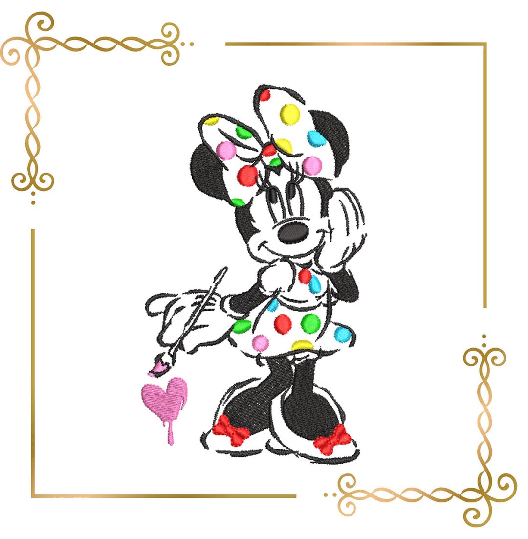 Minnie Painting Her Dress, Cartoon Mouse Artist Machine Embroidery File ...