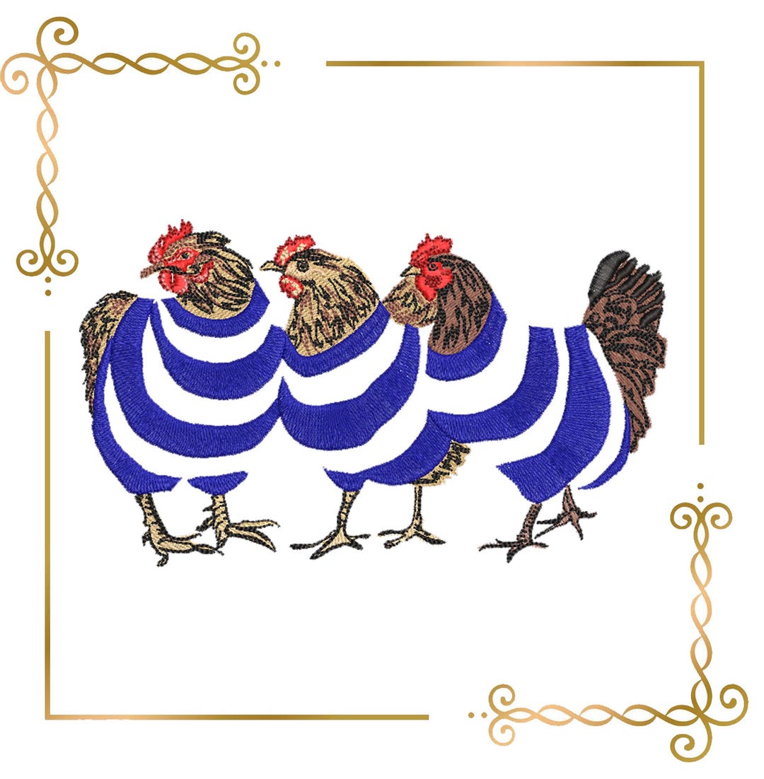 Easter Hens in Nautical Stripes – Funny Chicken Embroidery Design ...