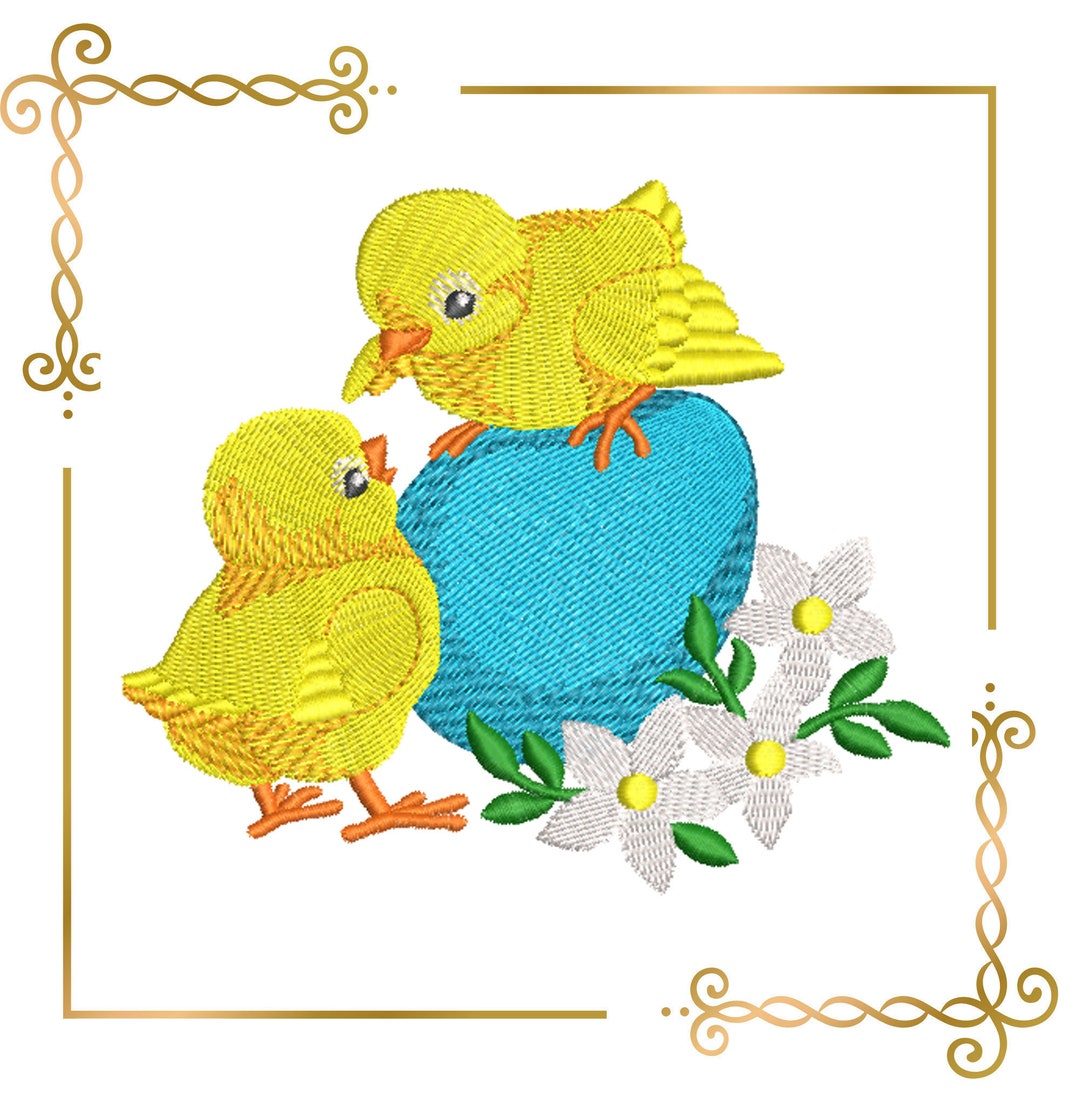 Easter Chicks Egg Flowers Digital Machine Embroidery, Embroidery ...